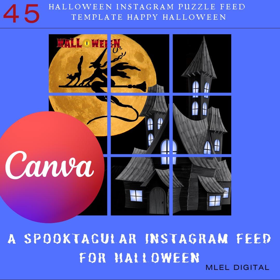 Halloween Puzzle Feed Instagram Template Haunted House Editable Canva ...
