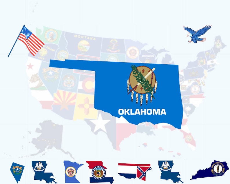 50 USA States & Capitals Flags Collection – Digital Graphic Bundle for ...