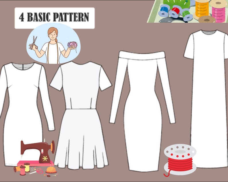 PDF Dress Sewing Pattern – Simple & Customizable Basic Dress for ...