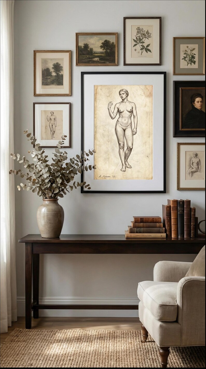 Female Figure Drawing Print Vintage 1920s Woman Athletic Body Art ...