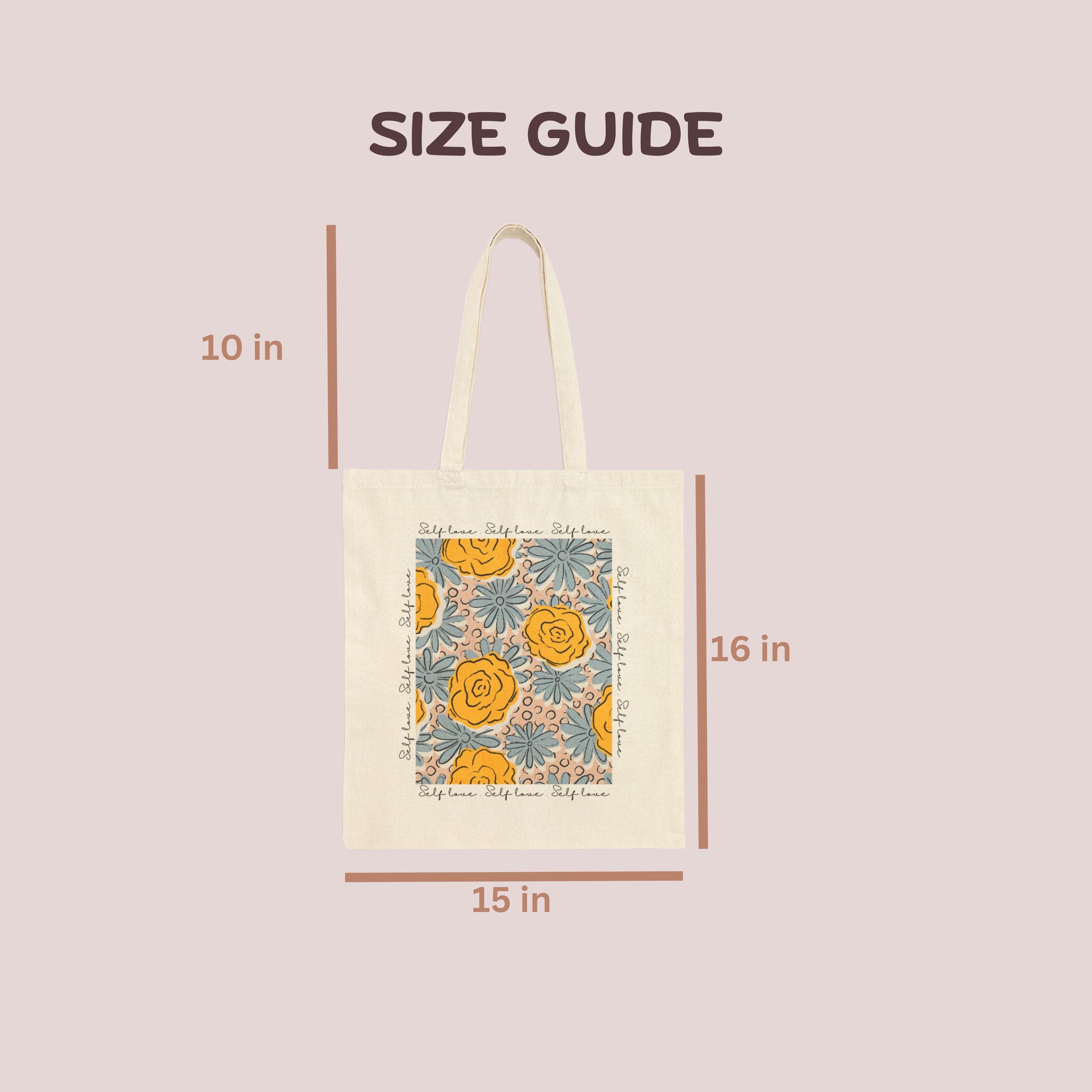 Self Love Floral Tote Bag, Boho Daisy and Rose Pattern, Yellow & Blue ...