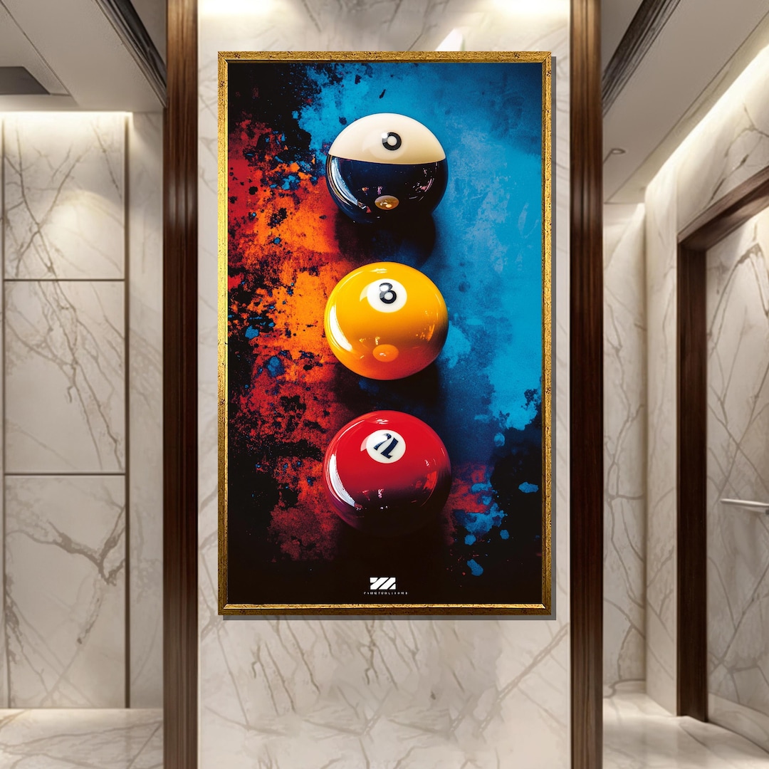 Billiards Canvas Painting, Colorful Pool Ball Art, Modern Game Room ...