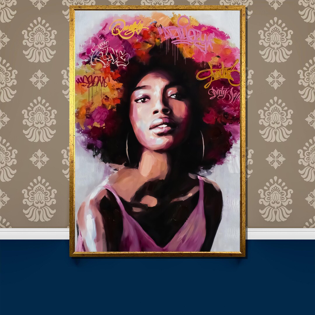 Graffiti Afro Woman Canvas Painting, Urban Street Art Wall Decor ...