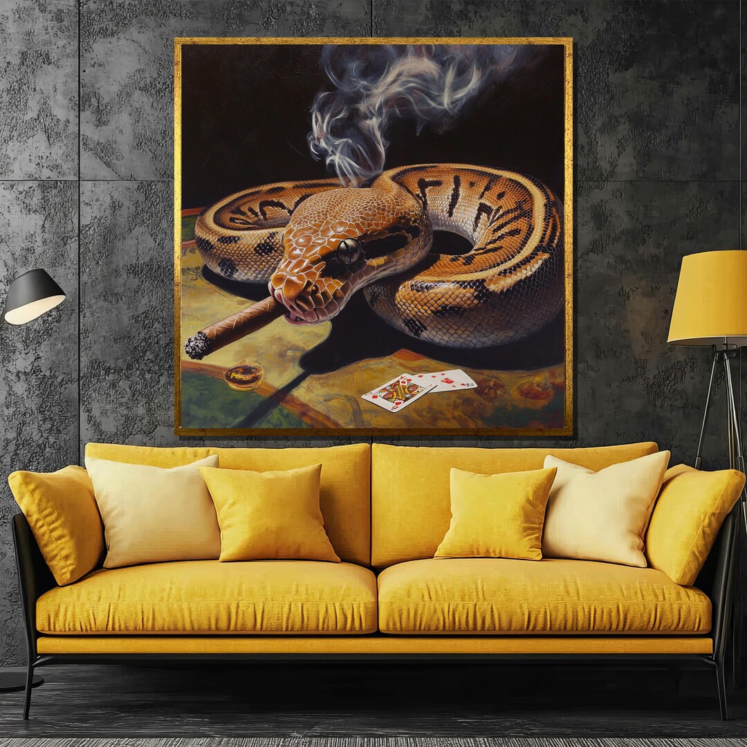 Smoking Snake Canvas Painting - Poker Table Art Print - Unique Surreal ...