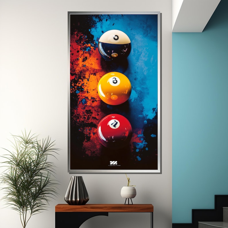 Billiards Canvas Painting, Colorful Pool Ball Art, Modern Game Room ...