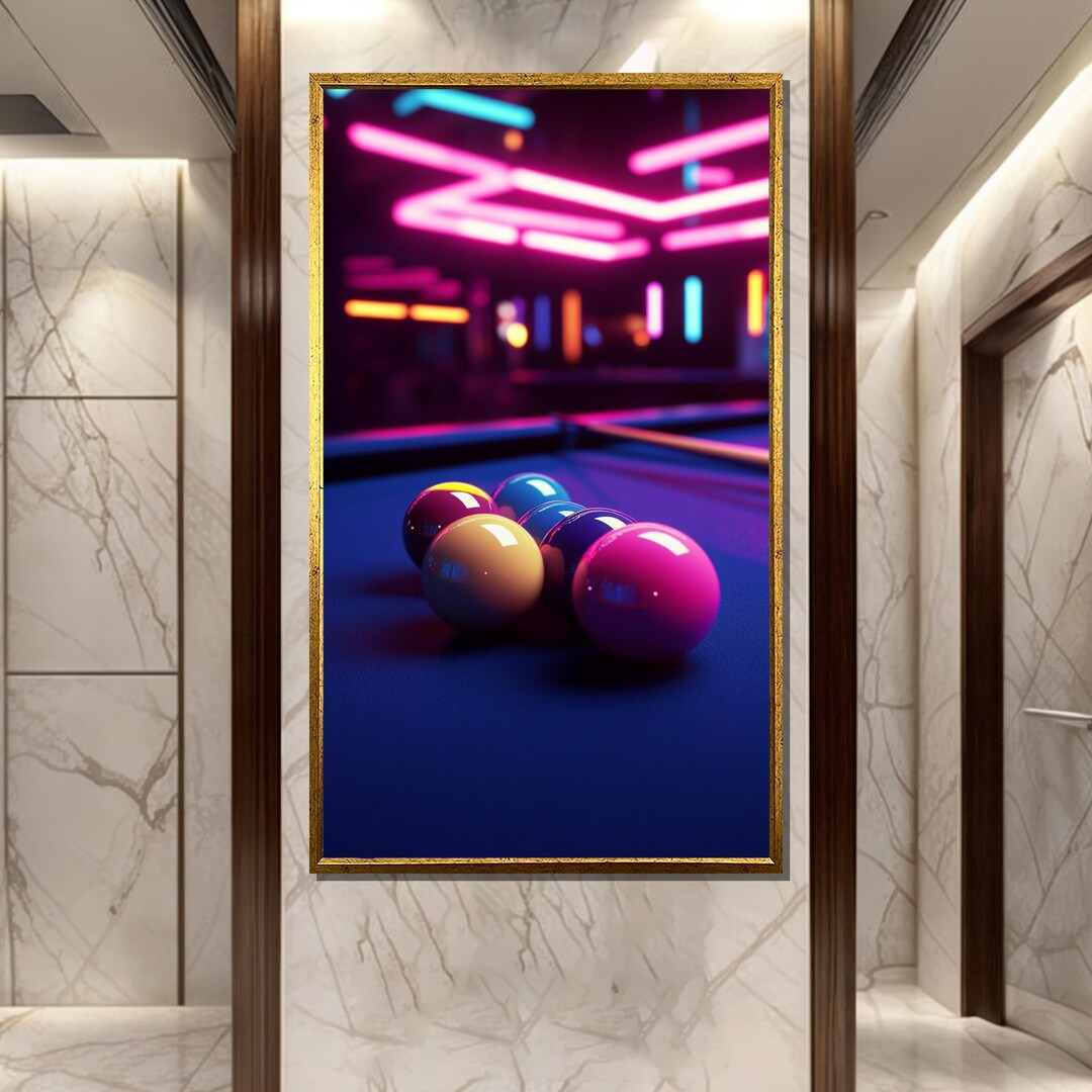 Neon Billiards Canvas Painting, Pool Table Wall Art, Retro Futuristic ...