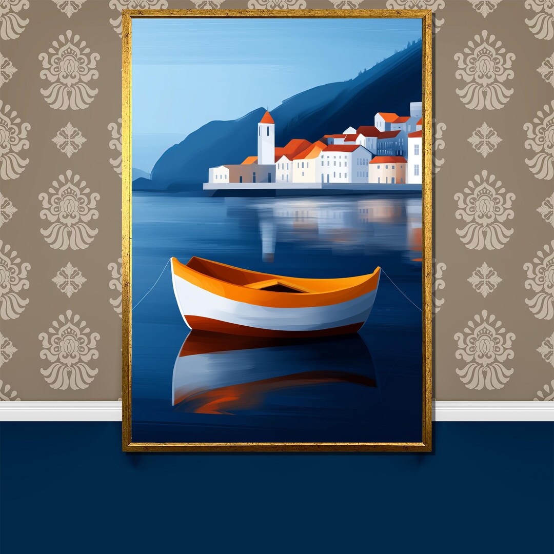 Modern Minimalist Rowboat by Coastal Town Canvas Painting -serene ...