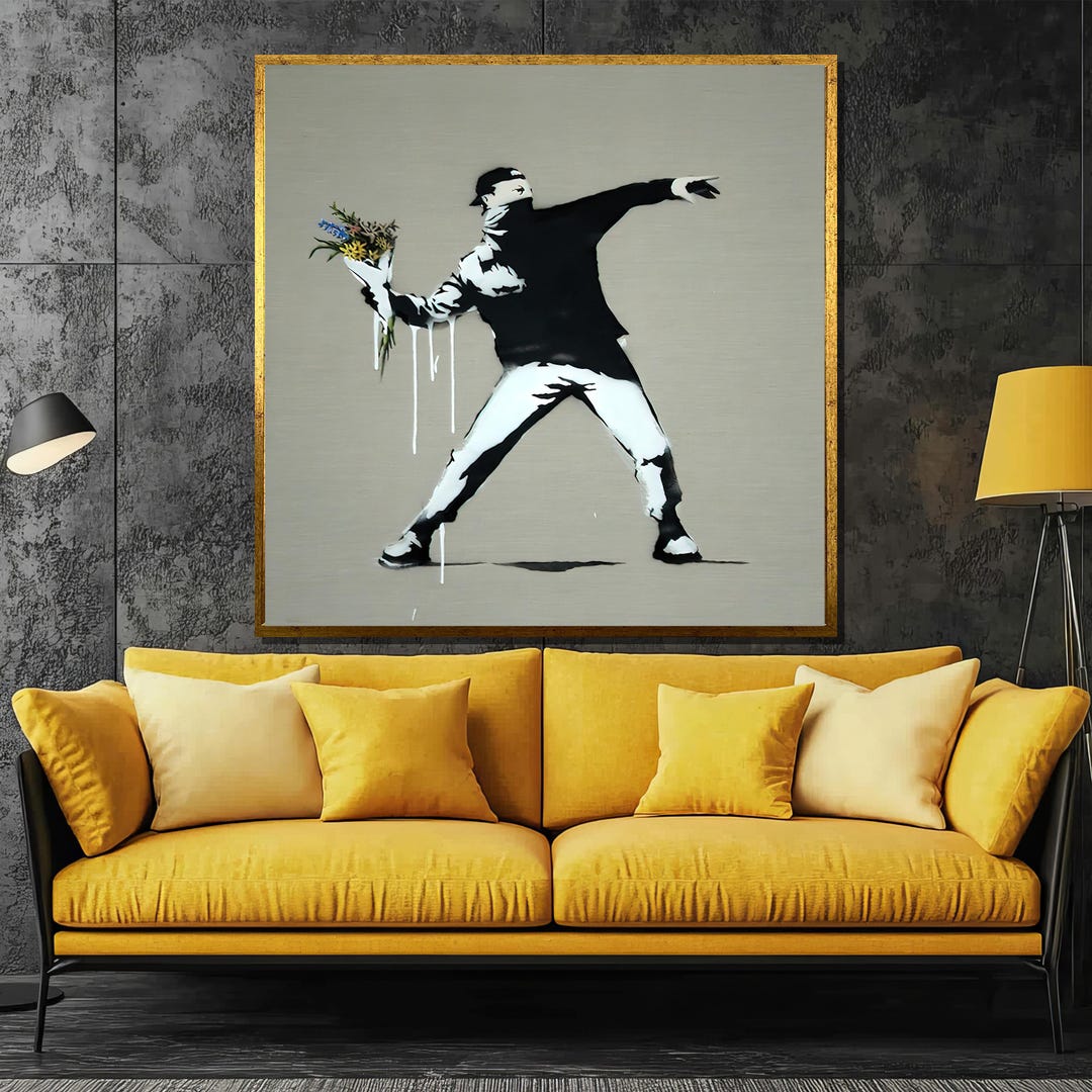 Banksy Flower Thrower Canvas Painting - Iconic Street Art Wall Decor ...
