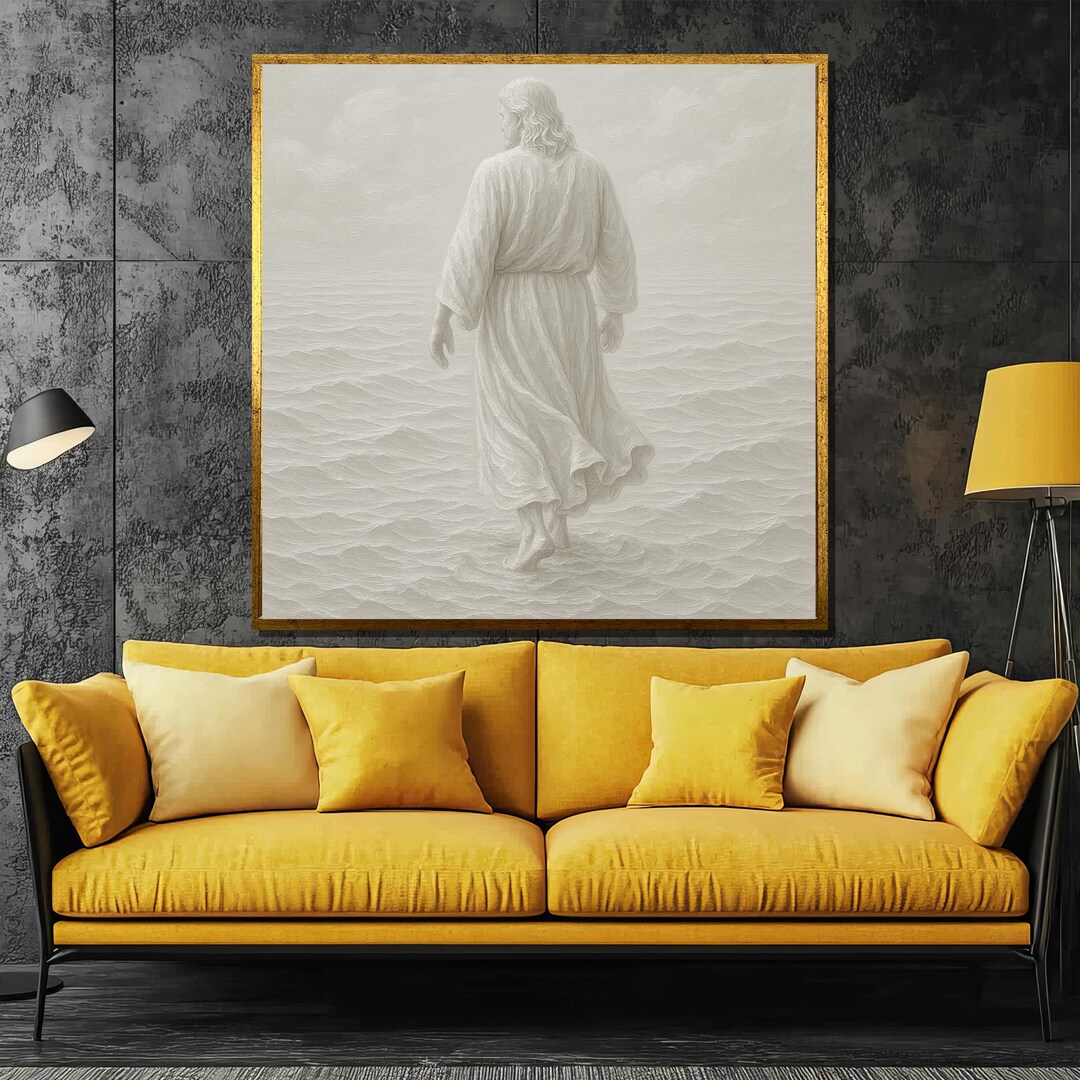 Jesus Looking Back: A Sacred Marble Scene of Christ Walking Over Water ...