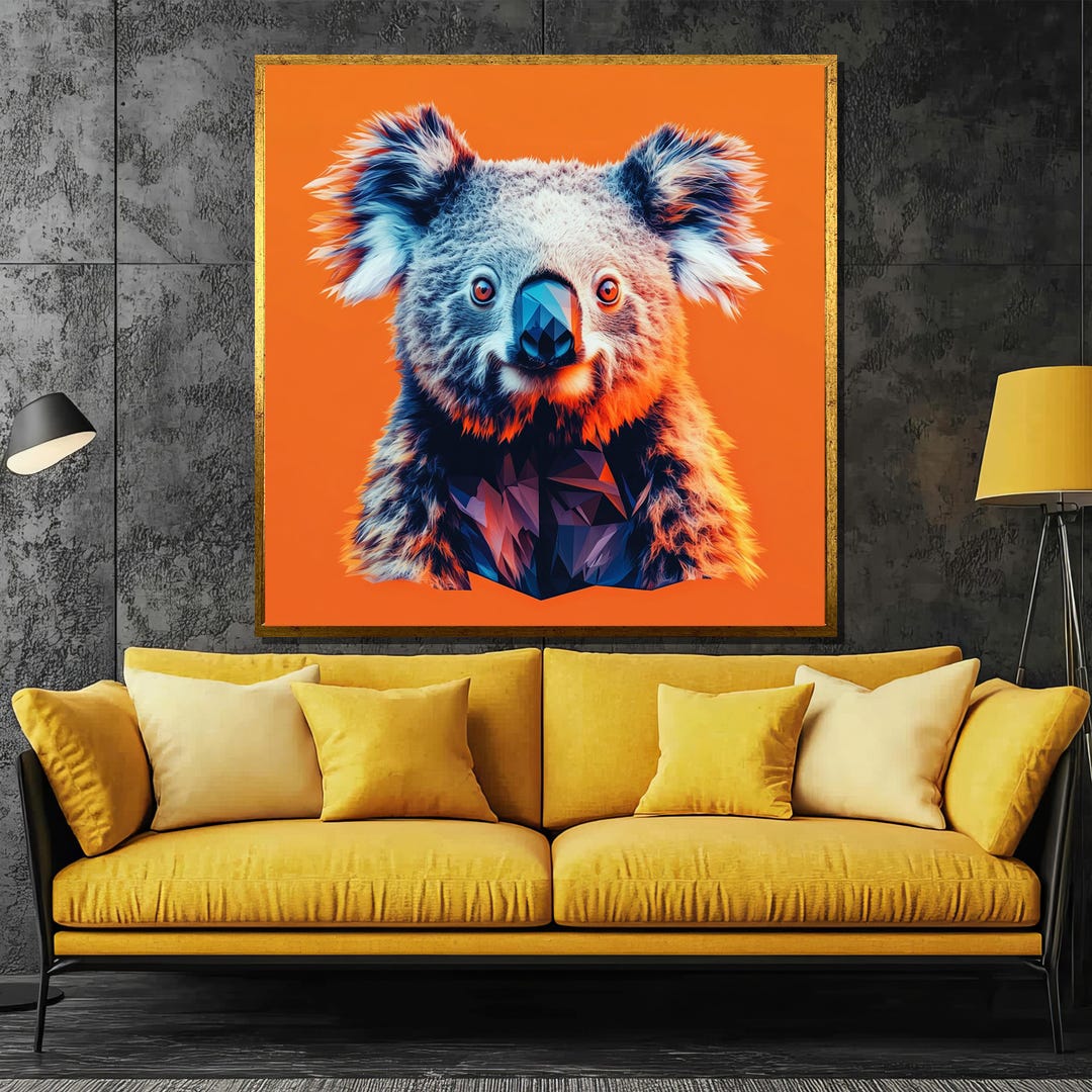Geometric Koala Canvas Painting - Vibrant Polygonal Animal Art, Modern ...