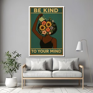 Be Kind to Your Mind Wall Art, Positive Mental Health Poster, Floral ...