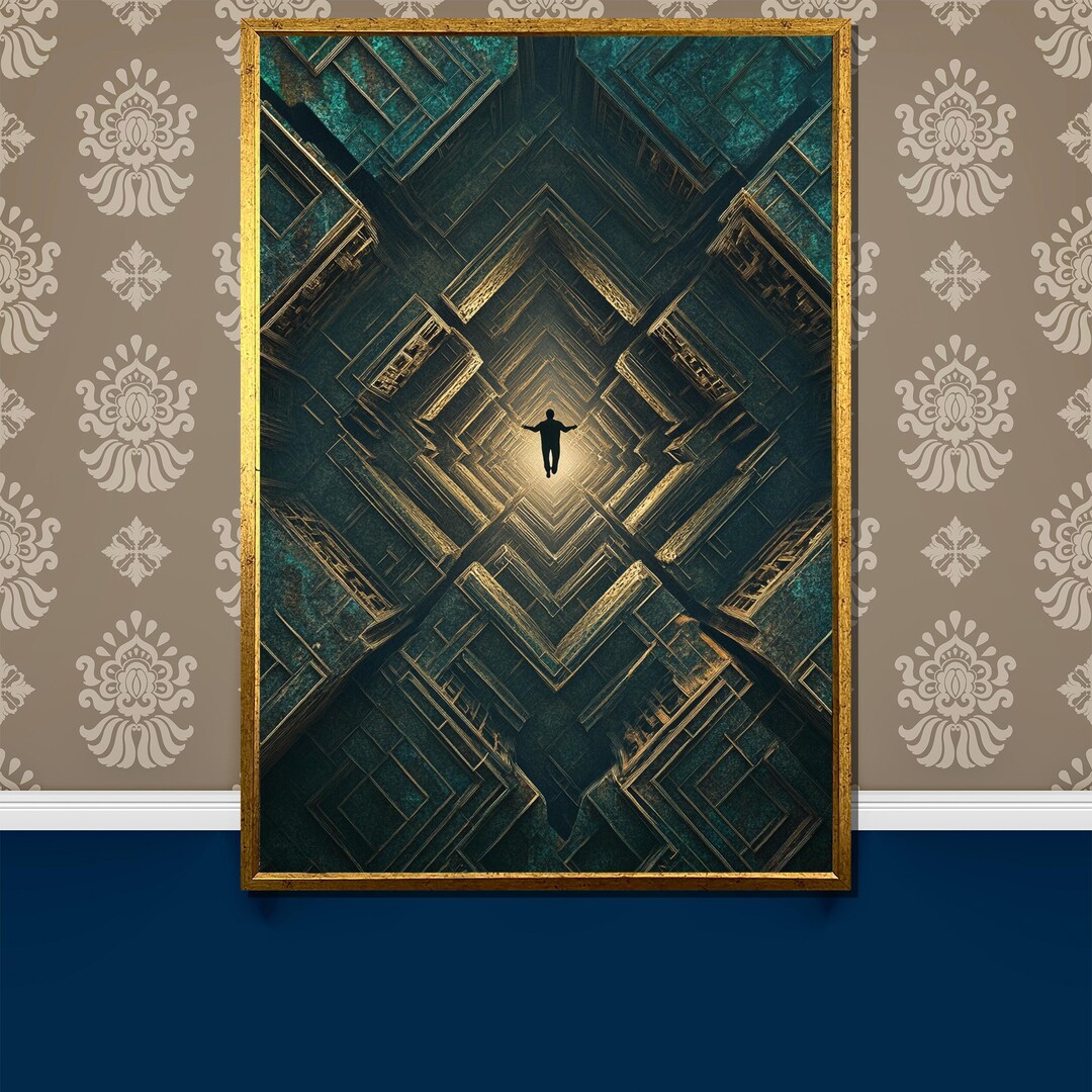 Surreal Floating Man Canvas Painting, Abstract Geometric Art ...