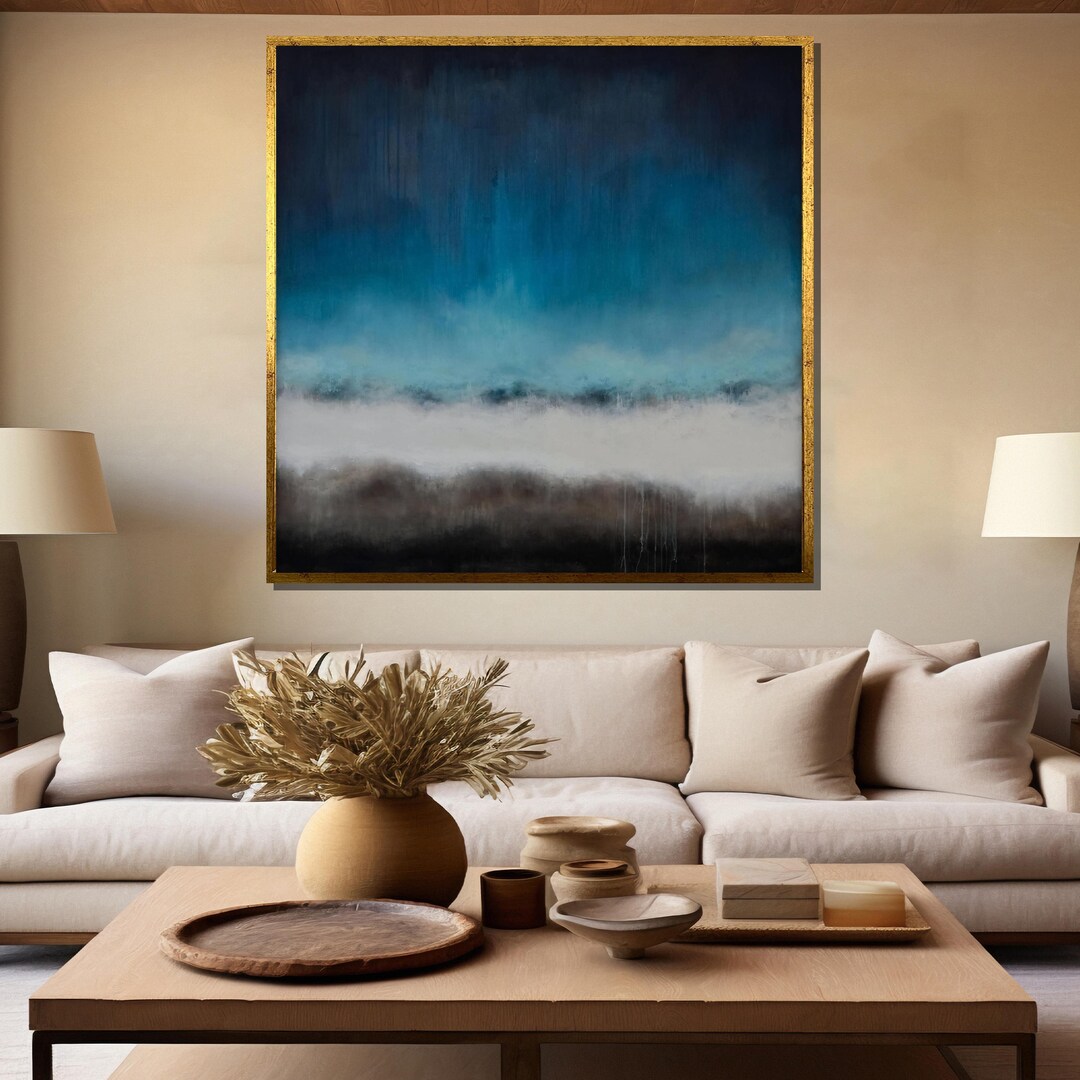 Deep Blue Abstract Canvas Painting - Atmospheric Modern Art Gift for ...