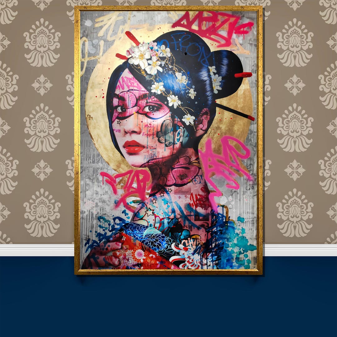 Graffiti Geisha Canvas Painting Bold Japanese Street Art Fusion, Unique ...