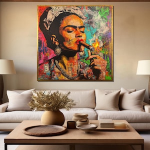 Frida Kahlo Iconic Portrait With Cigar | Vibrant Wall Decor Canvas ...