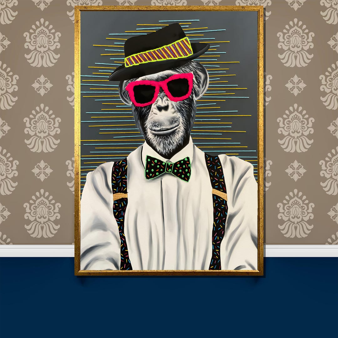 Cool Monkey Canvas Painting With Hipster Vibes | Funky Animal Art ...
