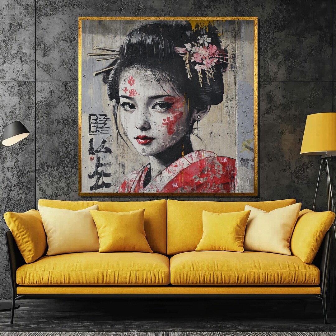 Japanese Geisha Canvas Painting - Urban Street Art Style - Unique Gift ...