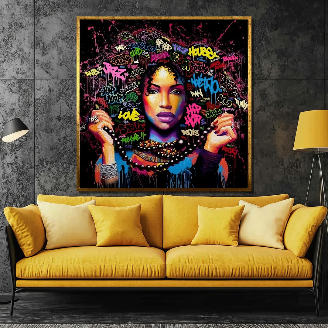 Bold Graffiti Afro Woman Canvas Painting | Vibrant Hip Hop-inspired ...