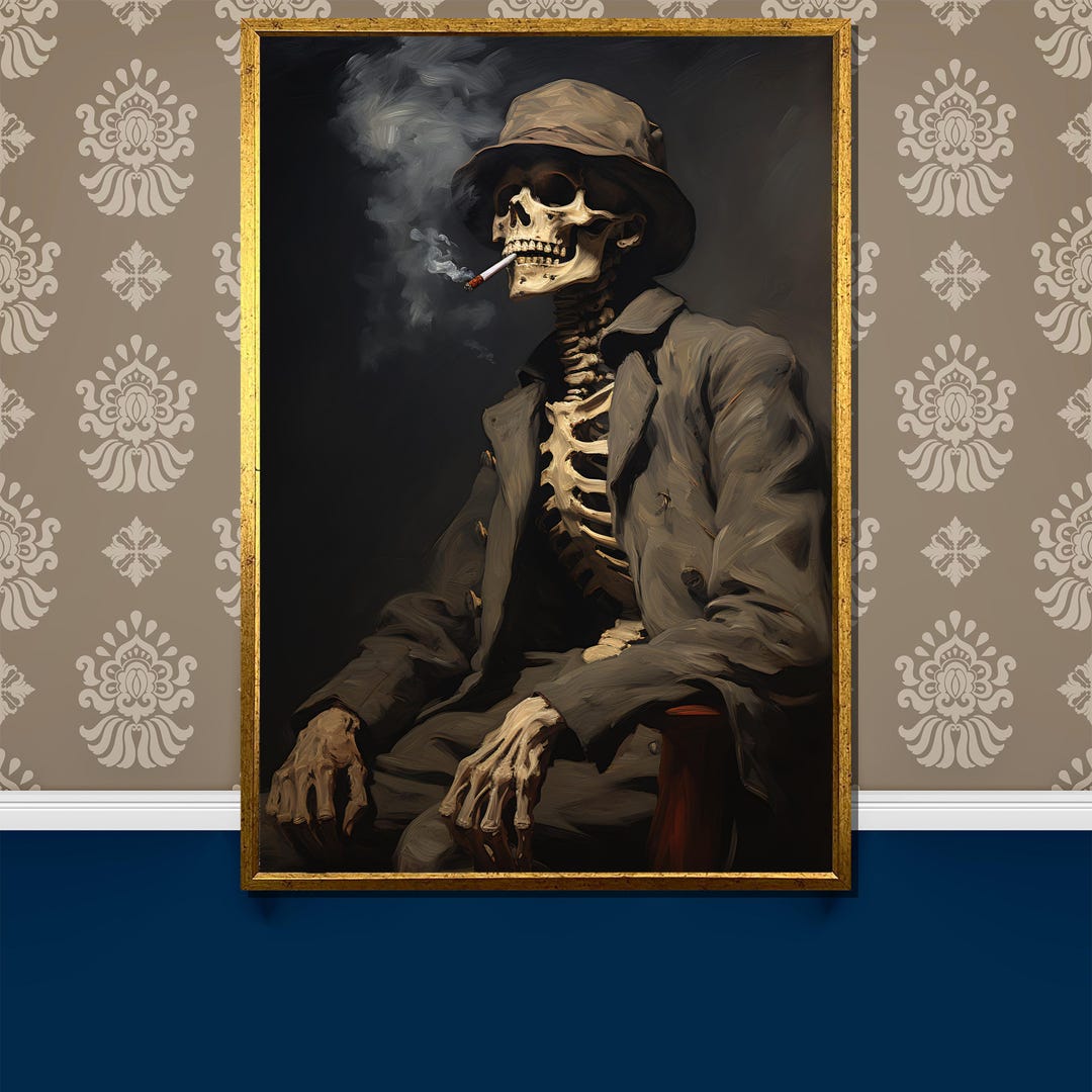 Smoky Skeleton Canvas Painting – Dark and Edgy Gift, Unique Skull Art ...