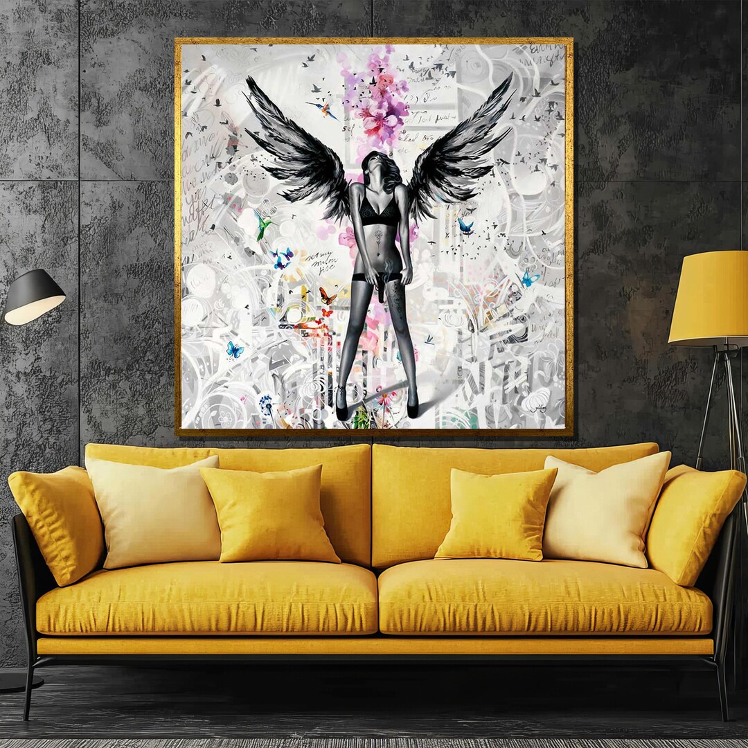 Modern Angel With Wings Canvas Painting - Graffiti-inspired Wall Art ...