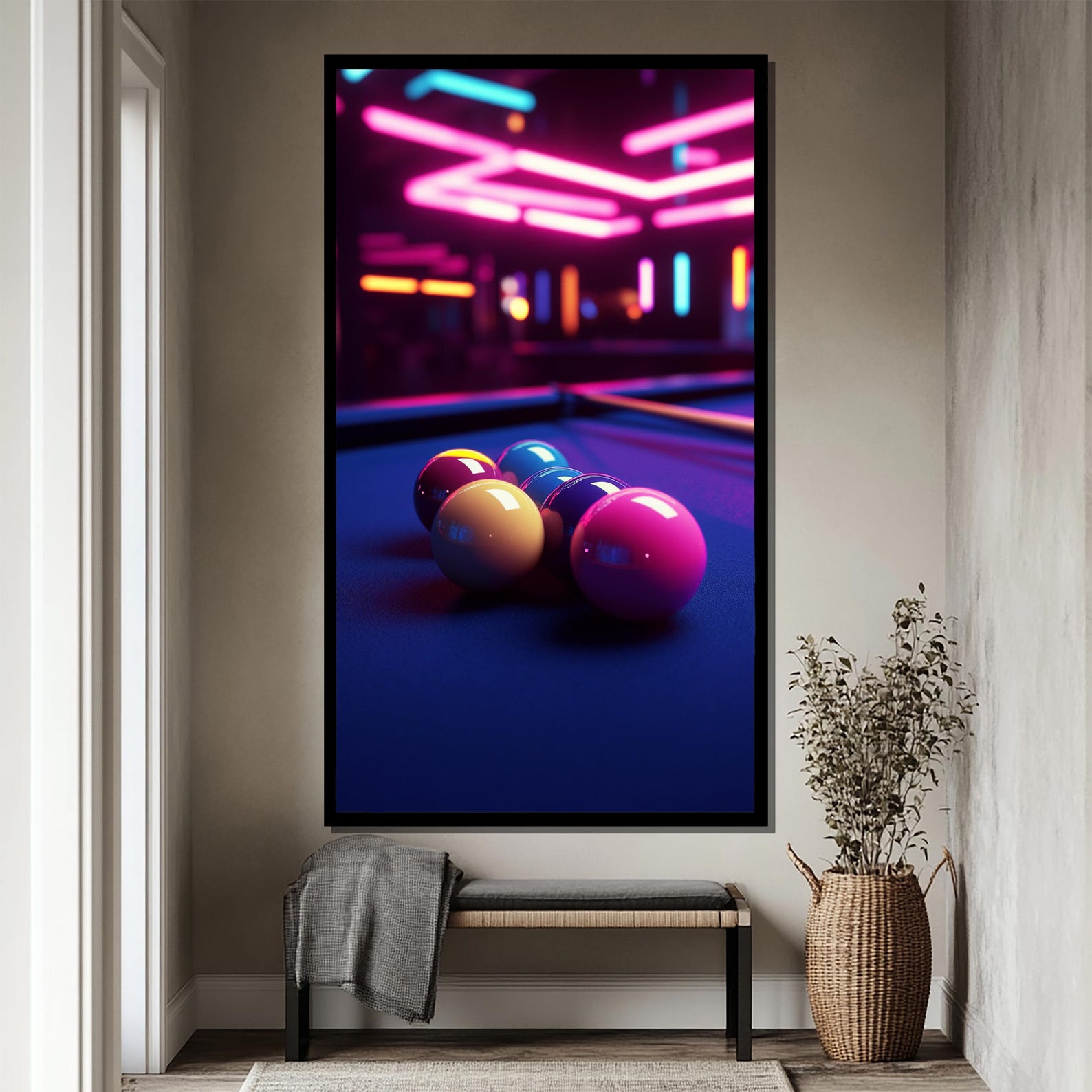 Neon Billiards Canvas Painting, Pool Table Wall Art, Retro Futuristic ...