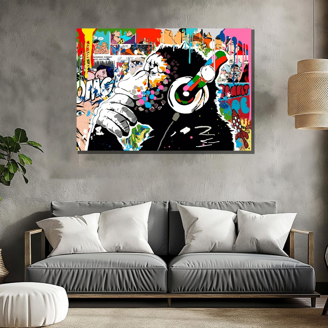 Graffiti Music Ape Canvas Painting - Vibrant Street Art With Headphones ...