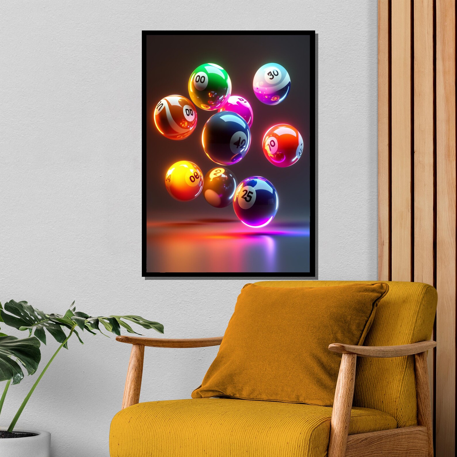 Futuristic Billiards Canvas Painting, Neon Pool Ball Wall Art, Glowing ...