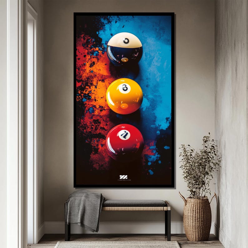 Billiards Canvas Painting, Colorful Pool Ball Art, Modern Game Room ...