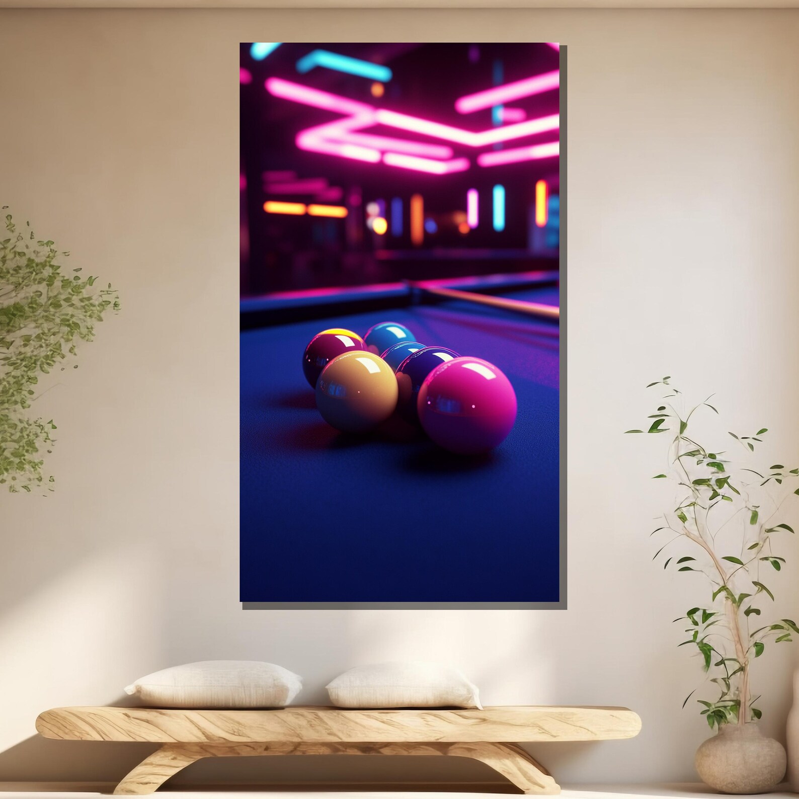 Neon Billiards Canvas Painting, Pool Table Wall Art, Retro Futuristic ...