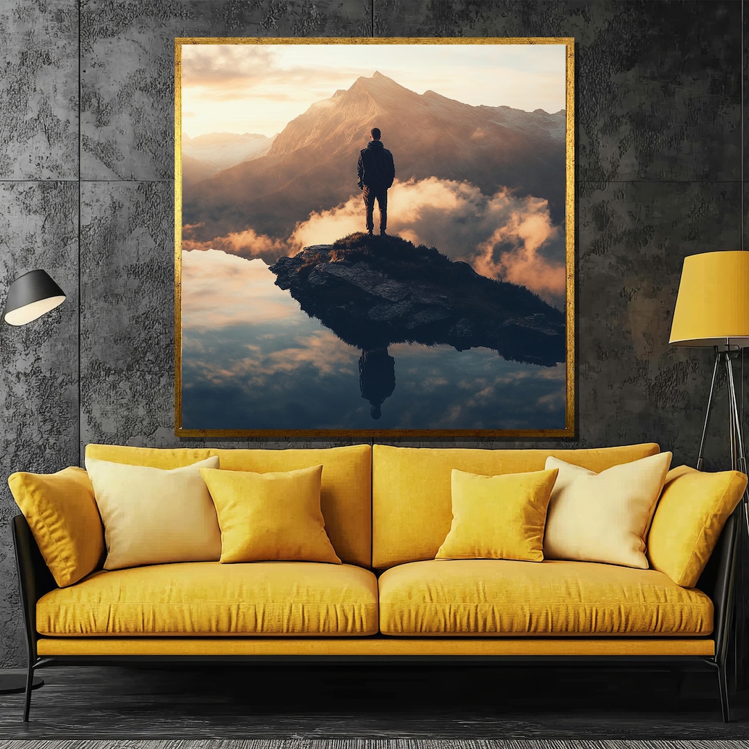 Mountain Explorer Canvas Painting, Adventure Landscape Art, Traveler at ...