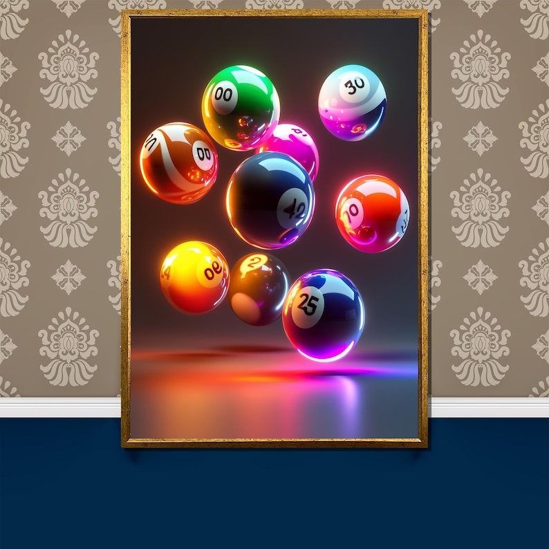 Futuristic Billiards Canvas Painting, Neon Pool Ball Wall Art, Glowing ...