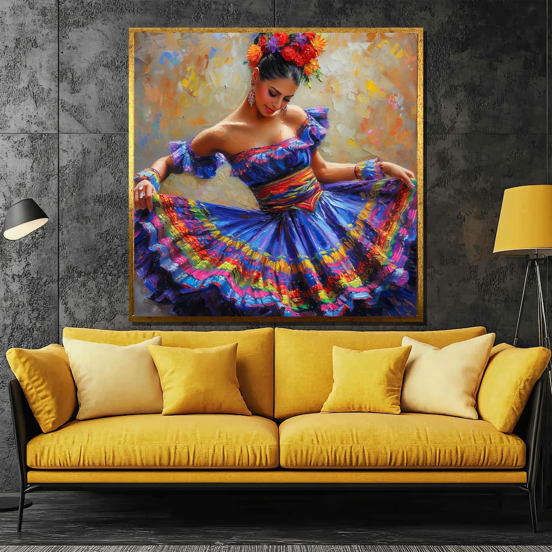 Vibrant Mexican Folklore Canvas Painting - Colorful Dance Wall Art Gift ...