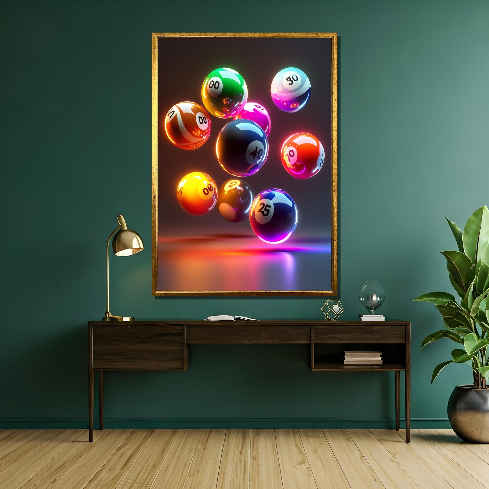 Futuristic Billiards Canvas Painting, Neon Pool Ball Wall Art, Glowing ...