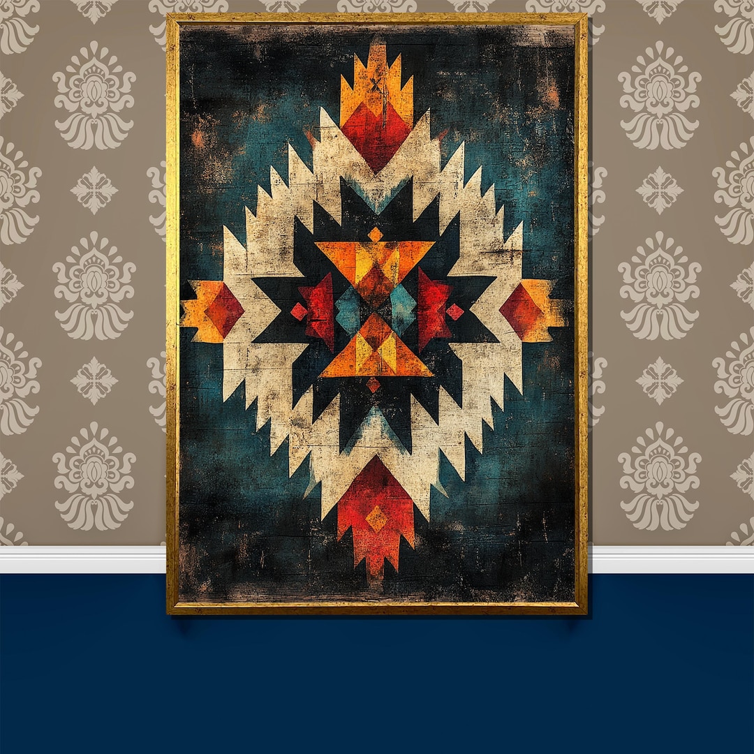 Native American Tribal Canvas Painting - Navajo Geometric Wall Art ...
