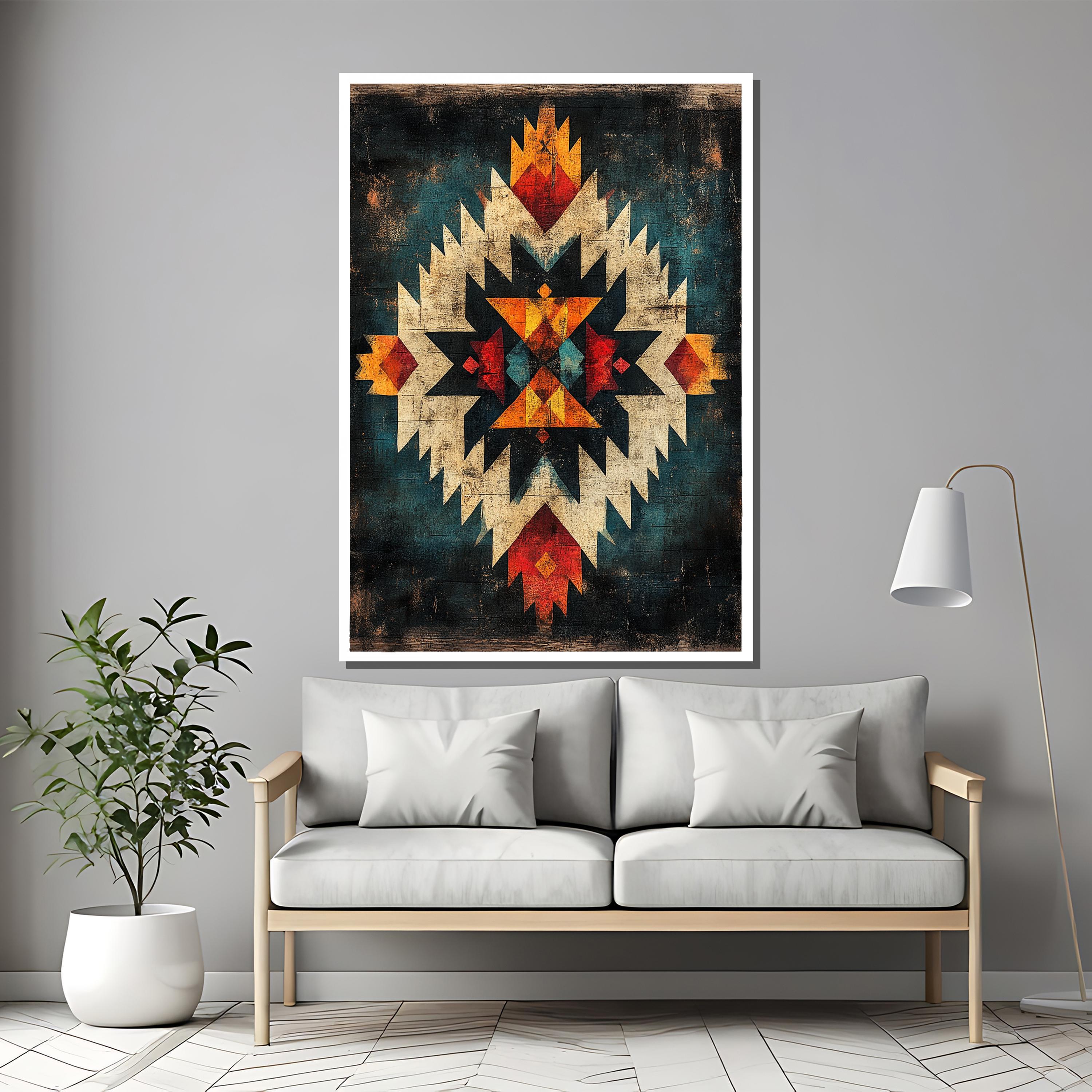 Native American Tribal Canvas Painting - Navajo Geometric Wall Art ...