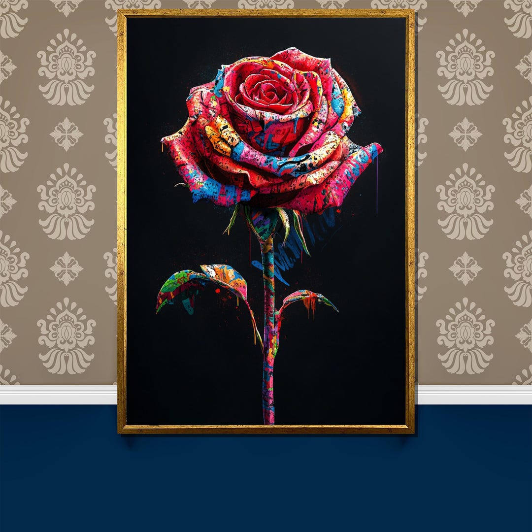 Graffiti- Rose Canvas Painting Gift, Bold Colorful Flower Art, Modern ...