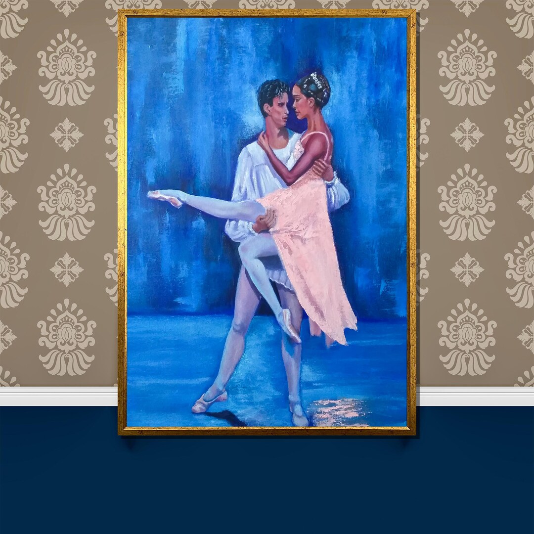 Elegant Ballet Dance Canvas Painting, Romantic Blue Ballerina Wall Art ...