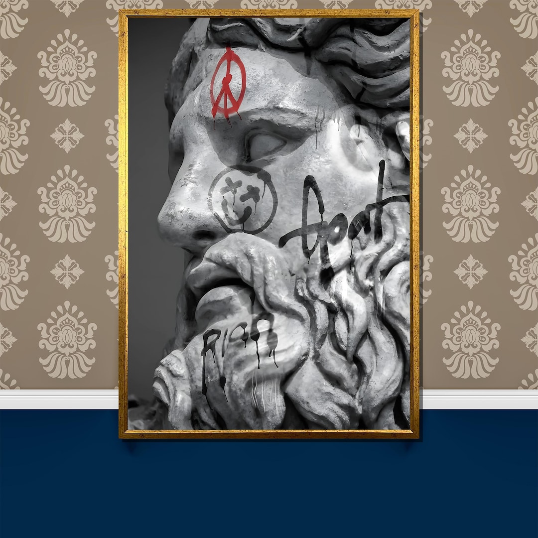 Classical Statue With Graffiti Art Style Canvas Painting - Unique Wall ...