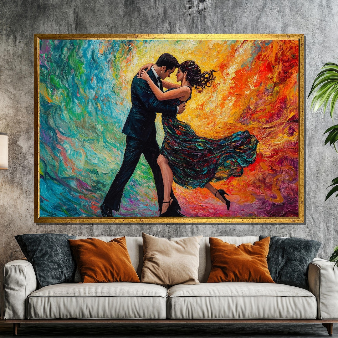 Passionate Couple Dancing Canvas Painting, Vibrant Colorful Dance Art ...