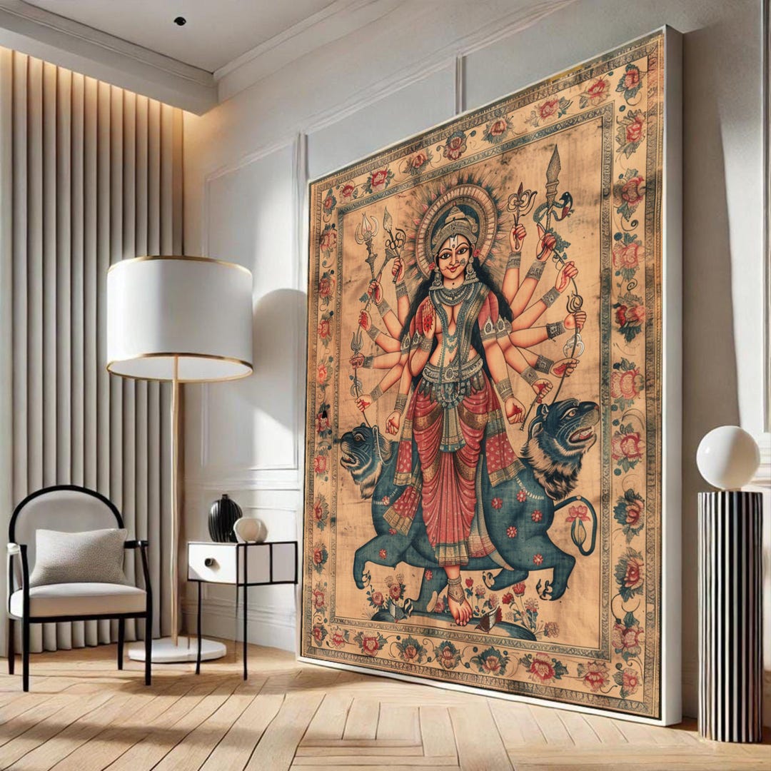 Hindu Goddess Durga Canvas Wall Art, Traditional Indian Mythology ...