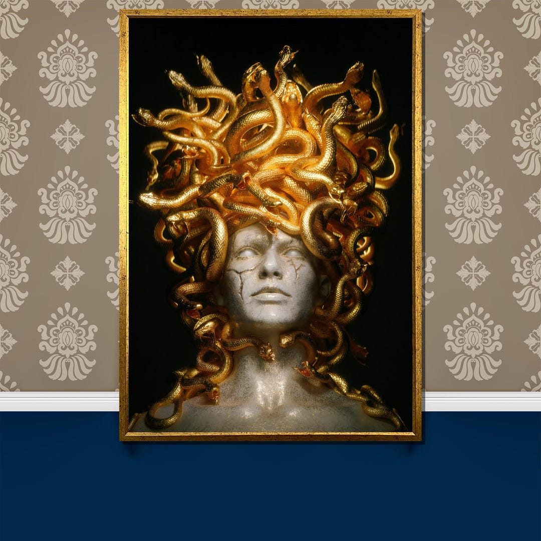 Golden Medusa Canvas Painting - Stunning Mythological Wall Art ...
