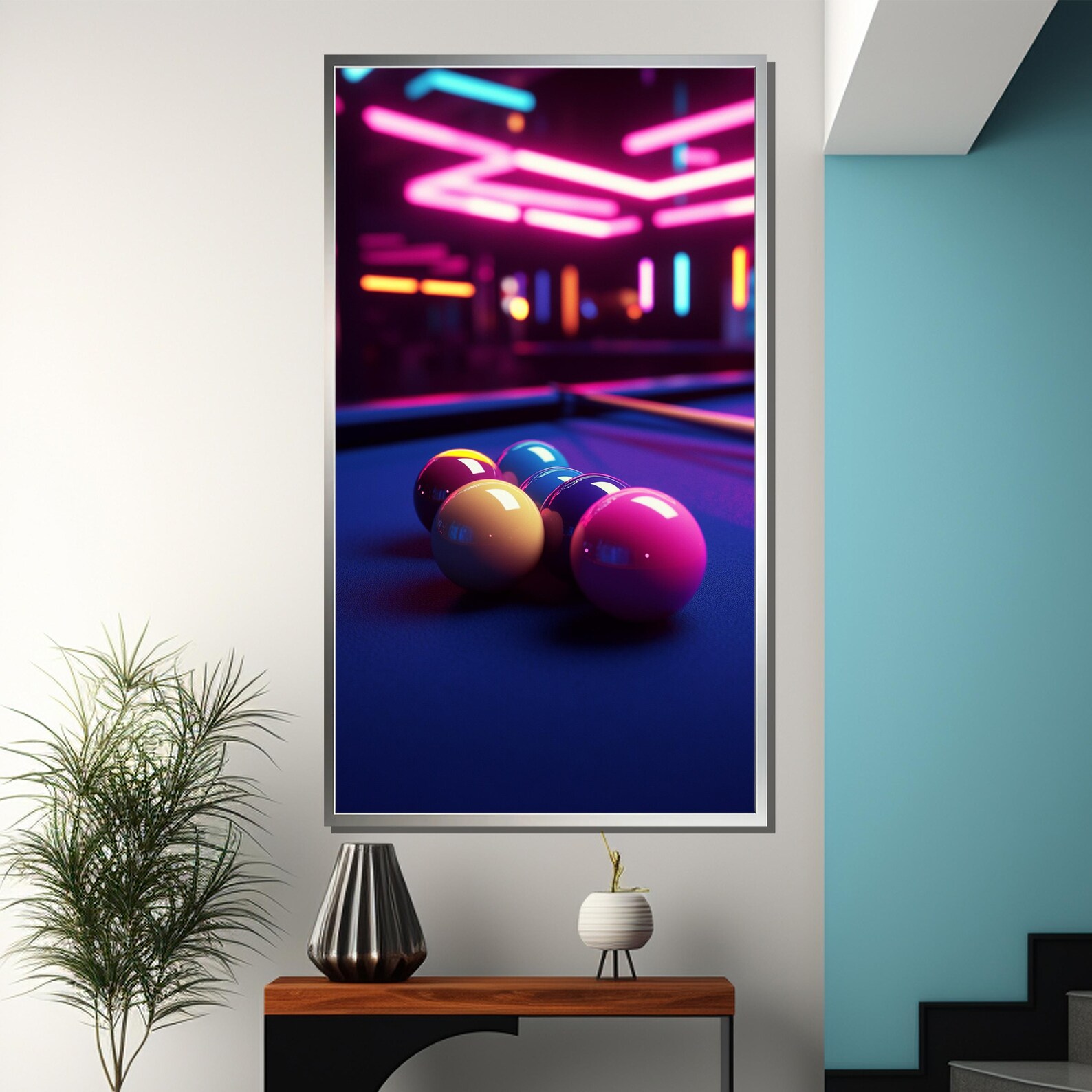 Neon Billiards Canvas Painting, Pool Table Wall Art, Retro Futuristic ...
