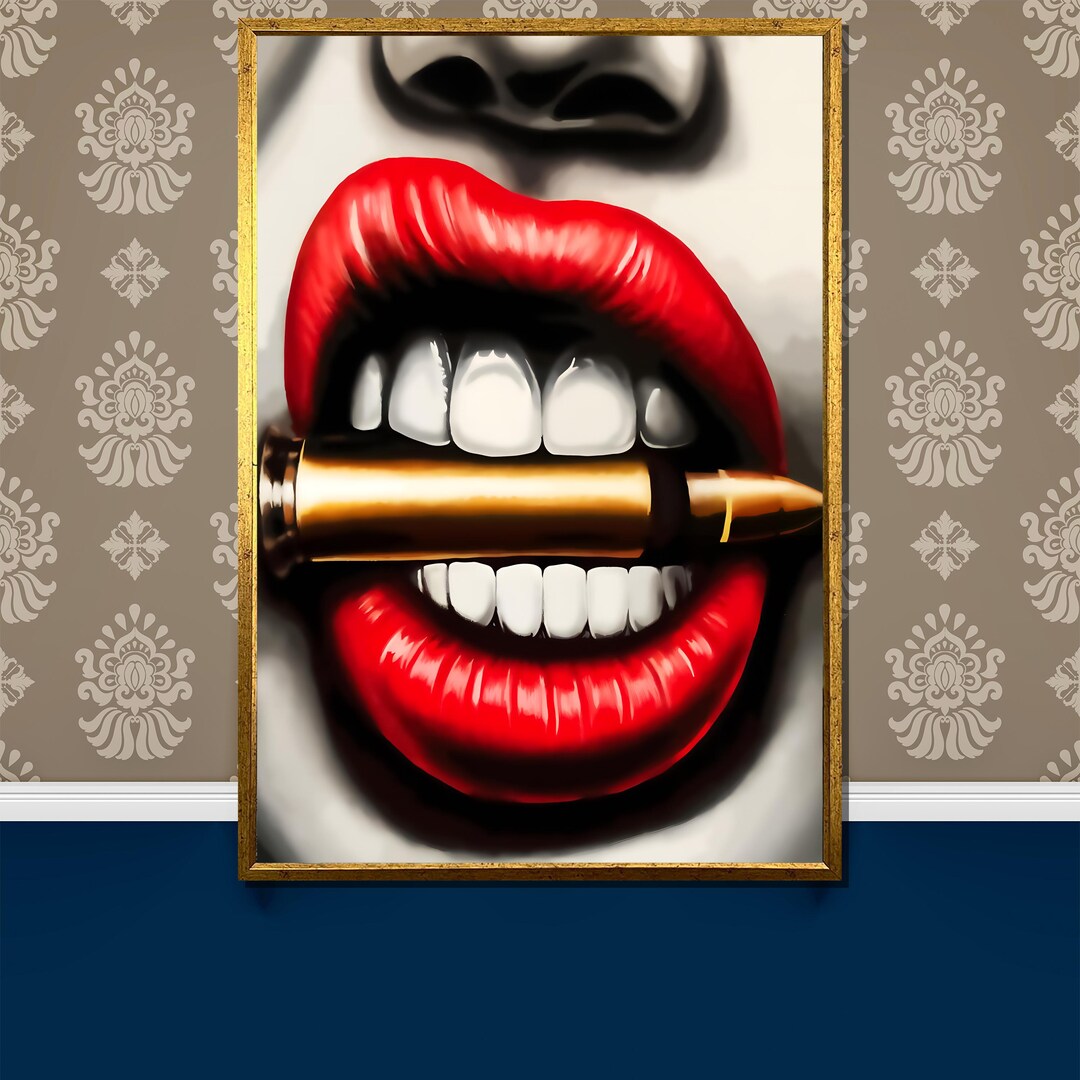 Bold Lips and Bullet Canvas Painting – Edgy Modern Art Piece, Unique ...