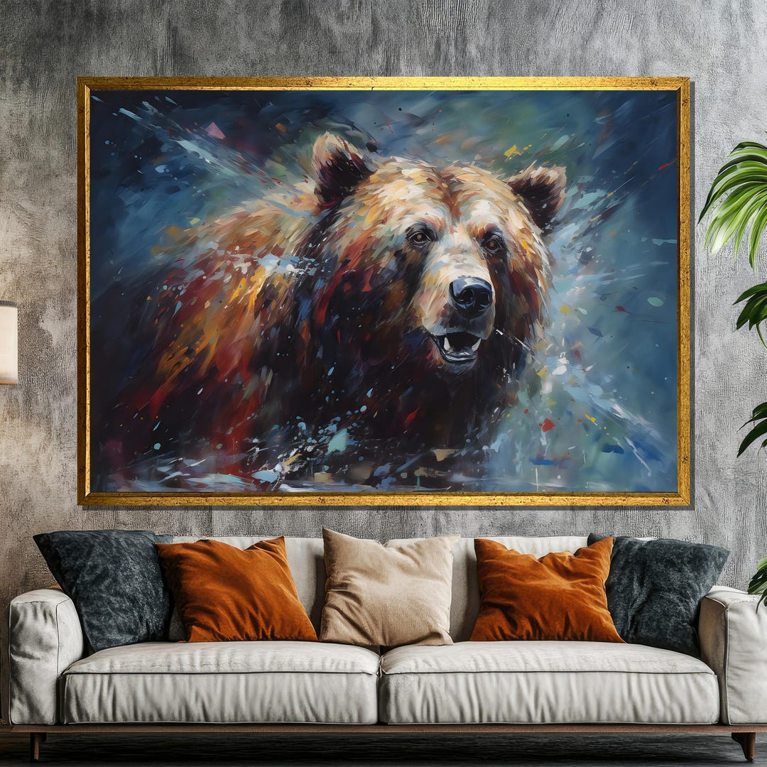 Powerful Brown Bear Canvas Painting | Bold Wildlife Wall Art for Nature ...