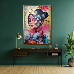 Graffiti Geisha Canvas Painting Bold Japanese Street Art Fusion, Unique ...