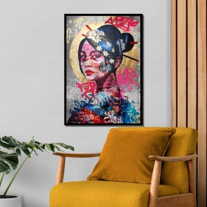 Graffiti Geisha Canvas Painting Bold Japanese Street Art Fusion, Unique ...