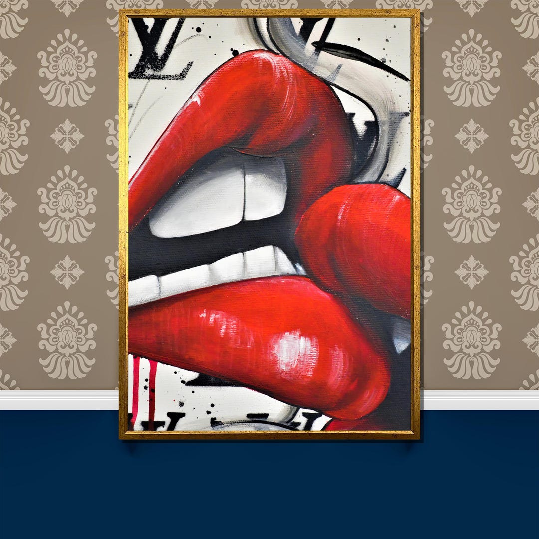 Bold Red Lips Graffiti Canvas Painting, Urban Street Art Inspired Wall ...