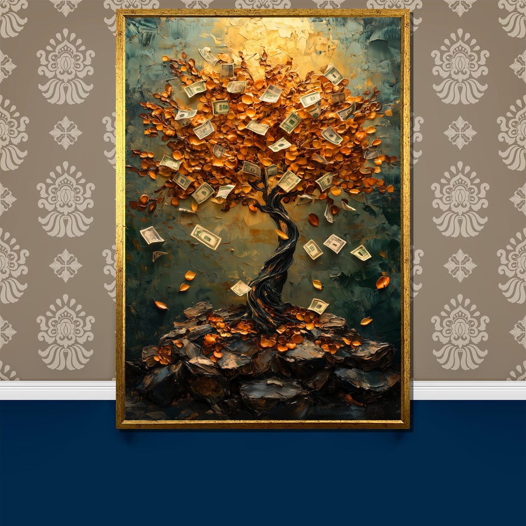Money Tree Canvas Painting Gift, Abundance Tree With Dollar Bills, Gold ...