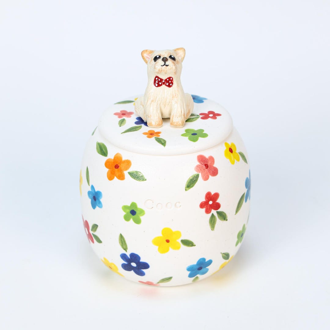 Custom Rainbow Flower Pet Urn 3D Sculpture Colorful Daisy Ceramic Jar ...