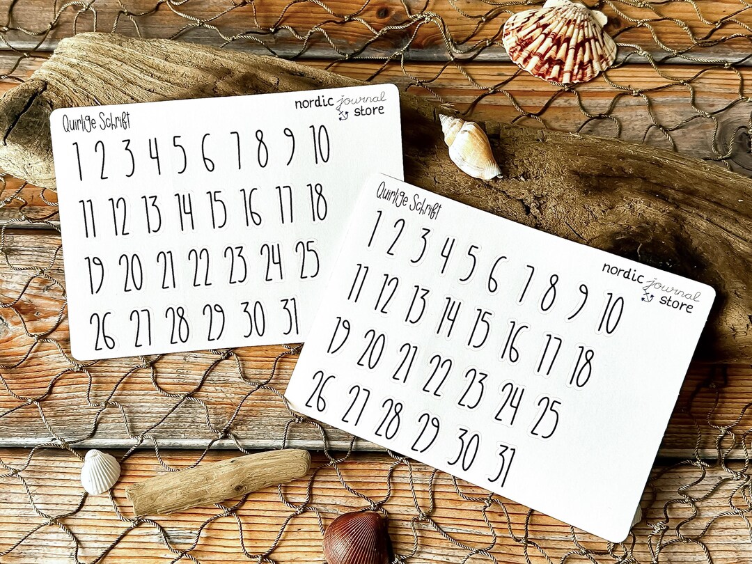Sticker Bogen Quirlige Schrift Datum Sticker Zahlen 1-31 1 Monat Bogen ...